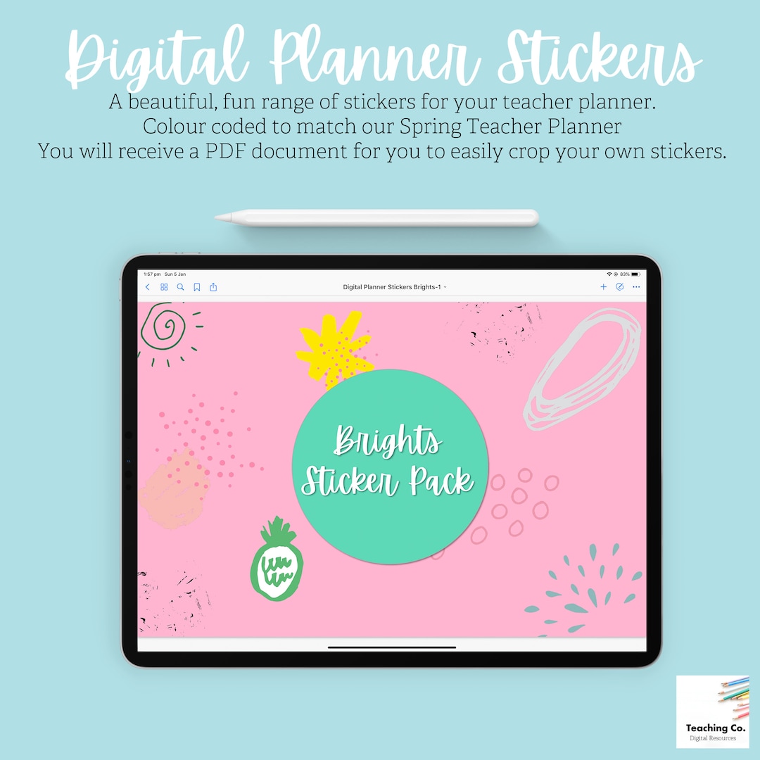 Brights Theme Teacher Digital Planner Stickers Teacher Planner iPad ...