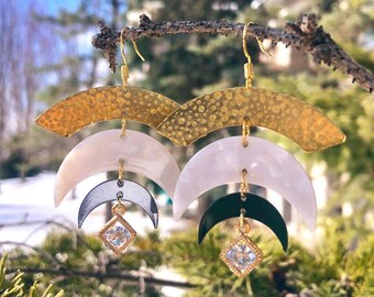 Handmade Boho Half Moon and Beaded Chandelier Earrings - Etsy