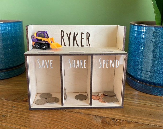 Save, Spend, Give Bank, Kid's Bank, Personalized Bank, Teaching Bank ...