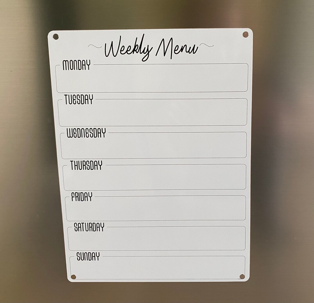 Magnetic Weekly Menu Dry Erase Whiteboard - Doubled Sided Engraved ...