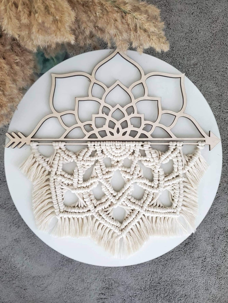 Mandala Arrow Wood Macrame Frame - Laser Cut Board - Fiber Art Wood ...