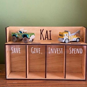 Save Give Invest Spend Money Bank - Custom Personalized Name Wood Piggy ...