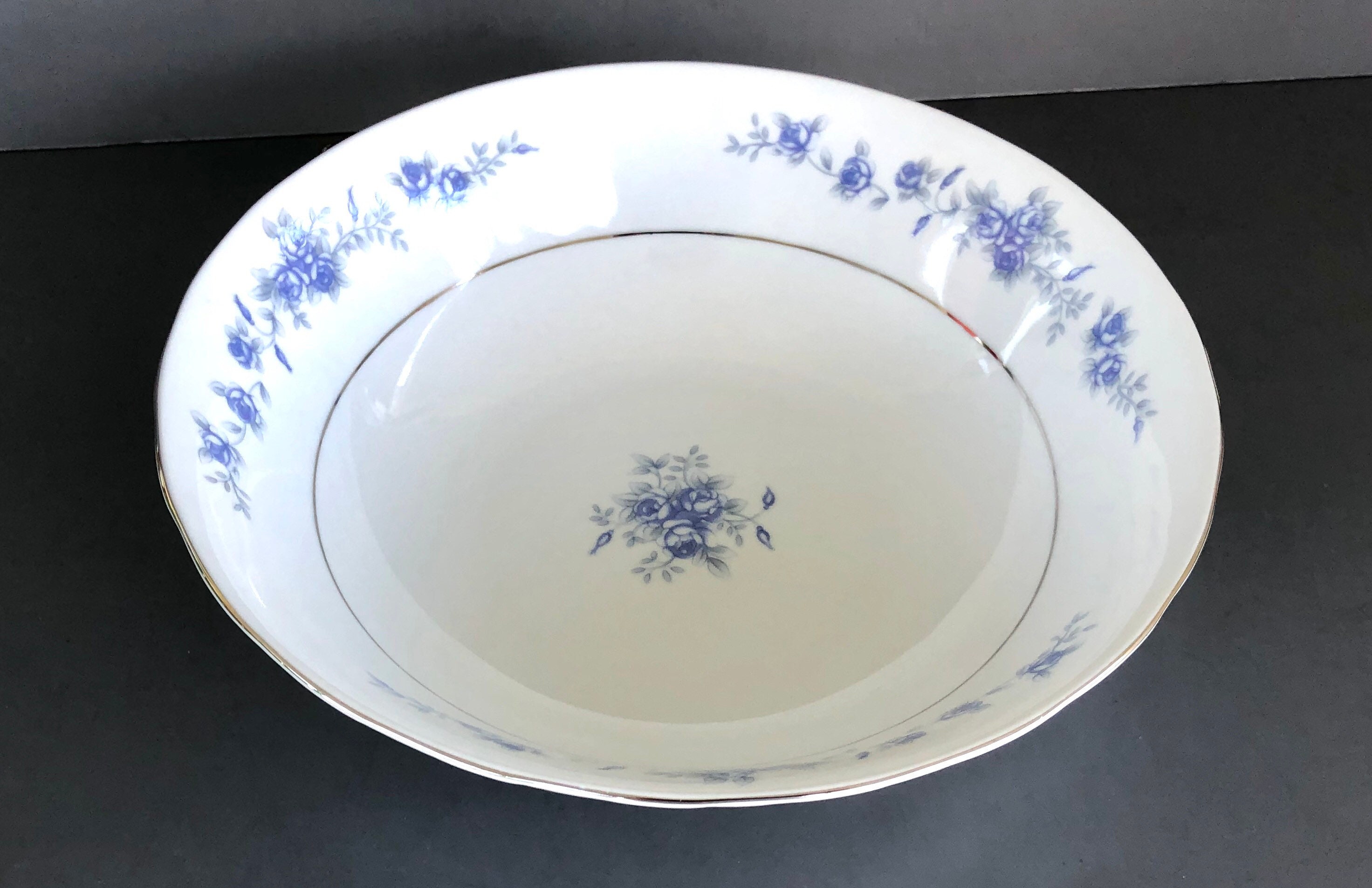 Blue Rose Serving Bowl Lynns Fine China 9 Inch Diameter Silver | Etsy