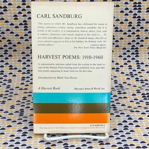 Harvest Poems Carl Sandburg 1910-1960 Vintage Paperback Book Harvest ...