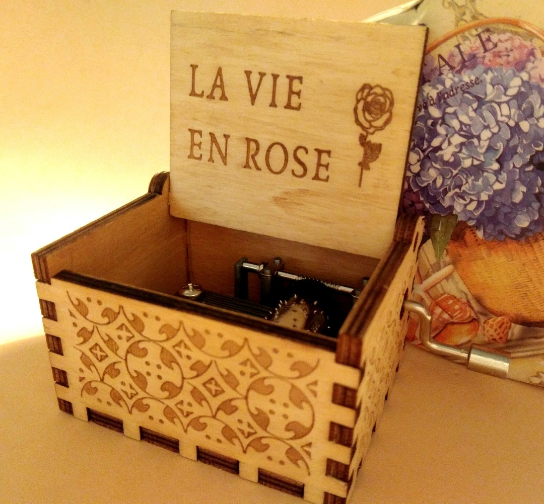 La Vie En Rose Music Box Theme Music Chest Wooden Engraved Handmade ...