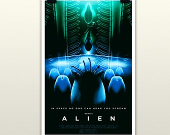 Alien Horror Movie Poster, Cool Man Gift, OFFICE Wall Art, MUSIC Room ...
