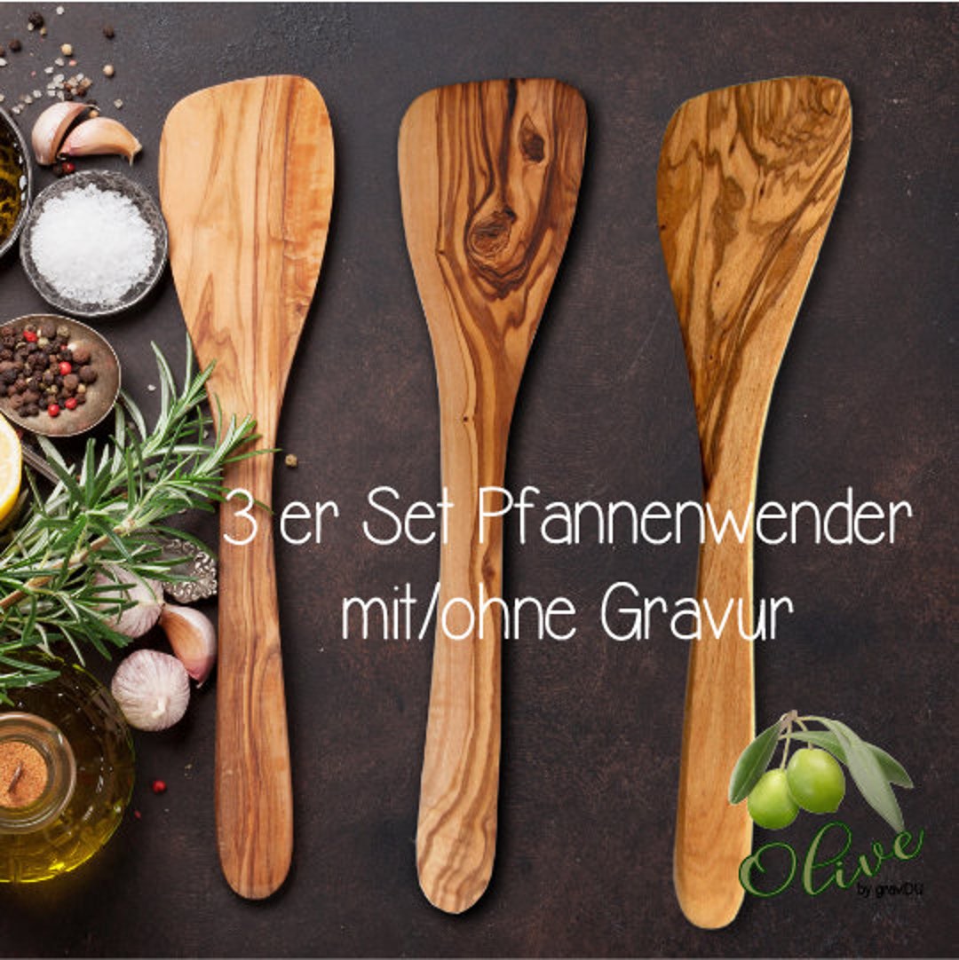 Set of 3 Spatula Smooth Made of Olive Wood Cooking Spoon Kitchen Helper ...