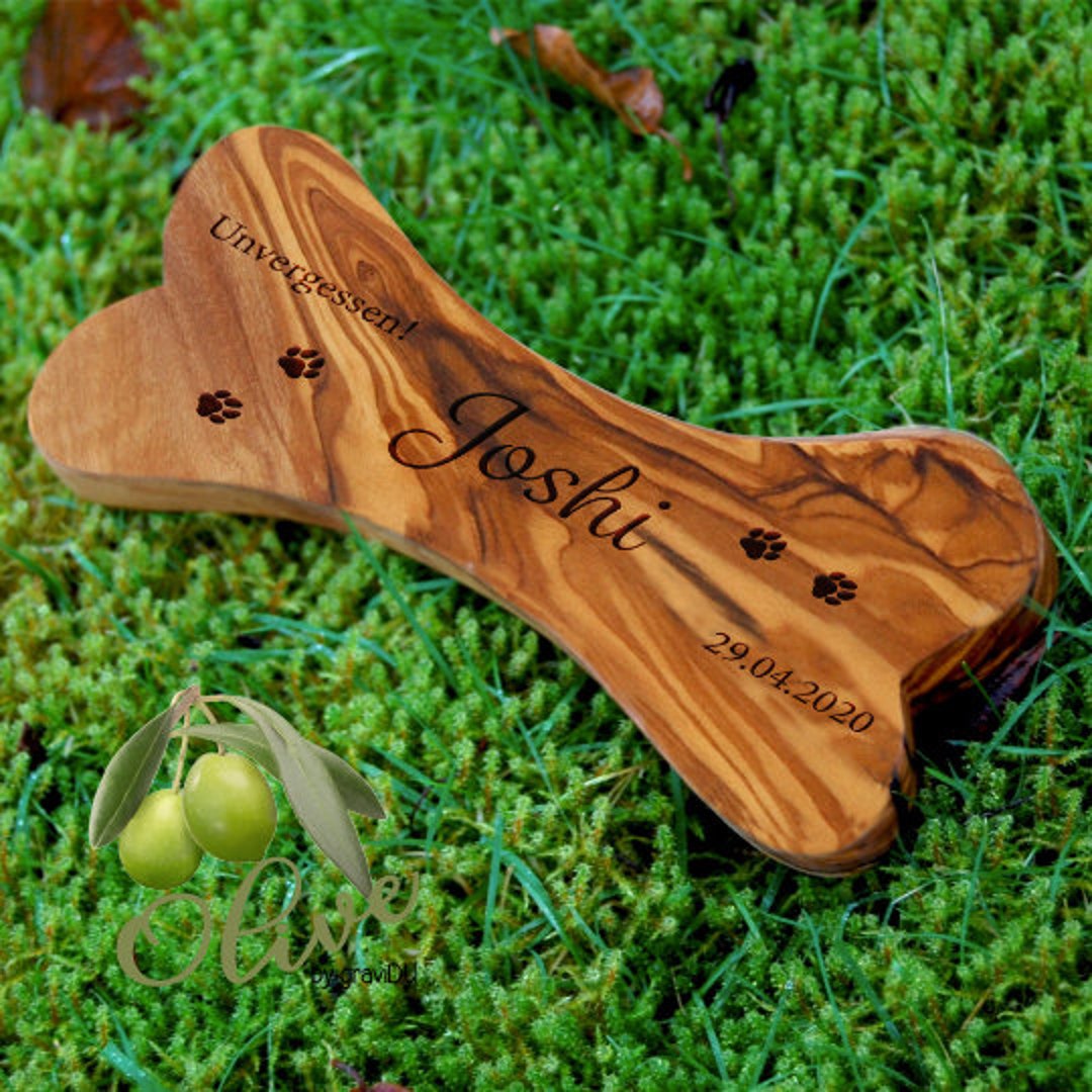 Olive Wood Memorial Plaque in the Shape of a Dog Bone With Personal ...