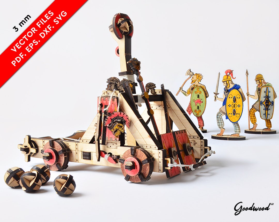 Laser Cut Files Wood Catapult SVG Pdf DXF Cdr EPS, 3d Wooden Puzzle, Mechanical Dxf, Medieval ...