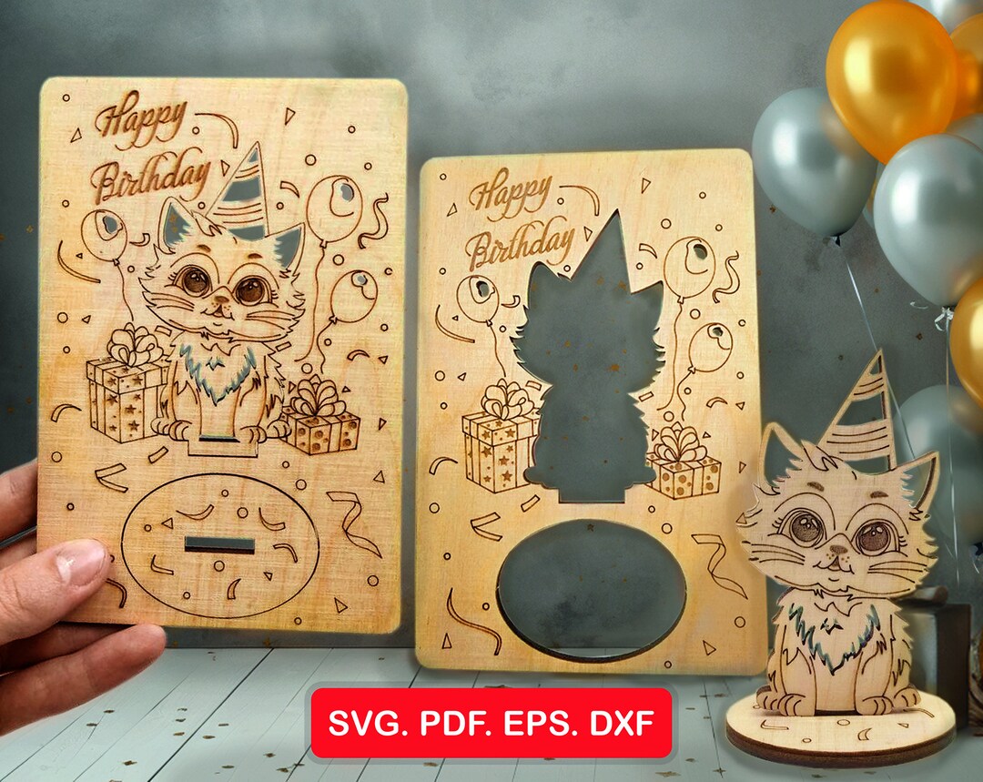 Cute Cat Card SVG Happy Birthday Pop up Card Laser Cut Files - Etsy