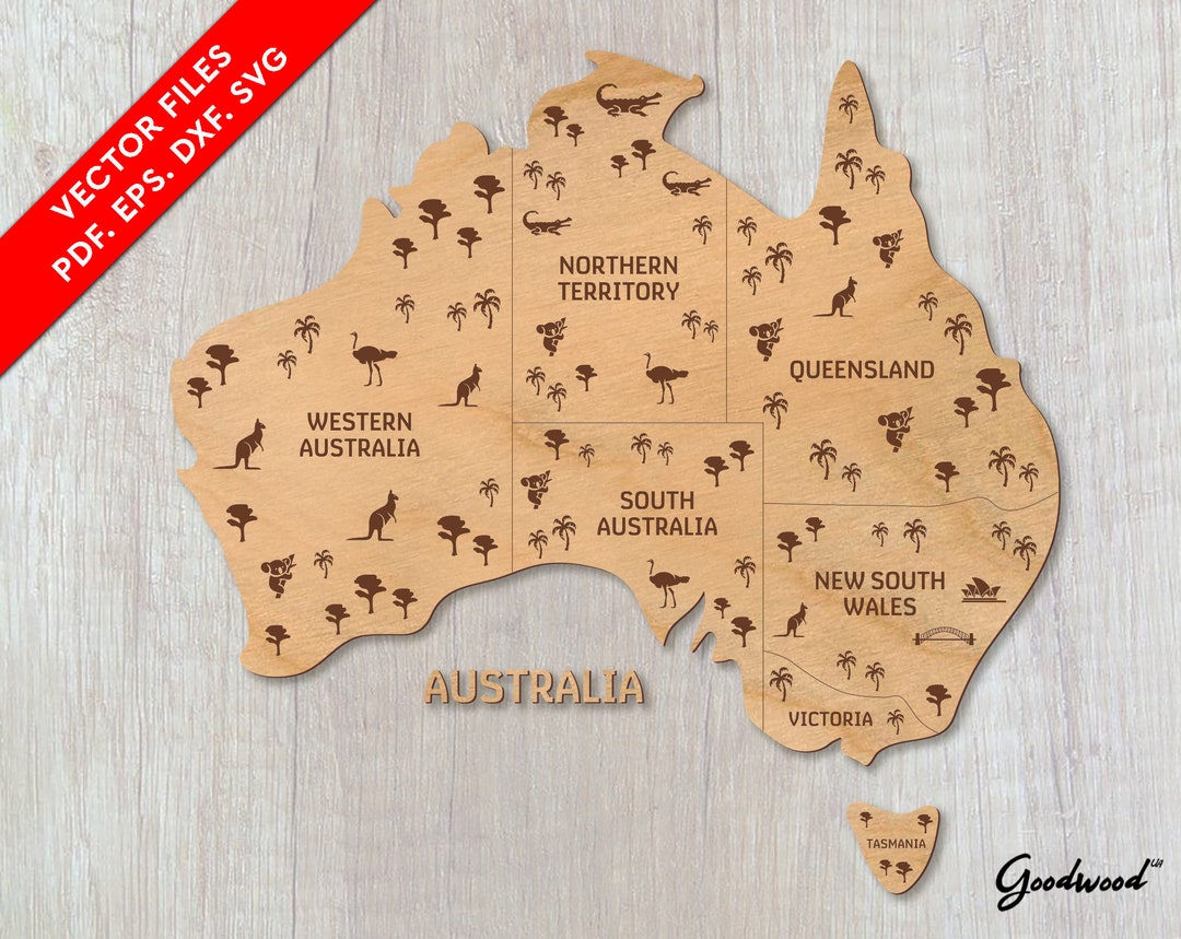 Big Wall Map of Australia, Laser Cut File SVG Cdr DXF EPS, Wooden ...