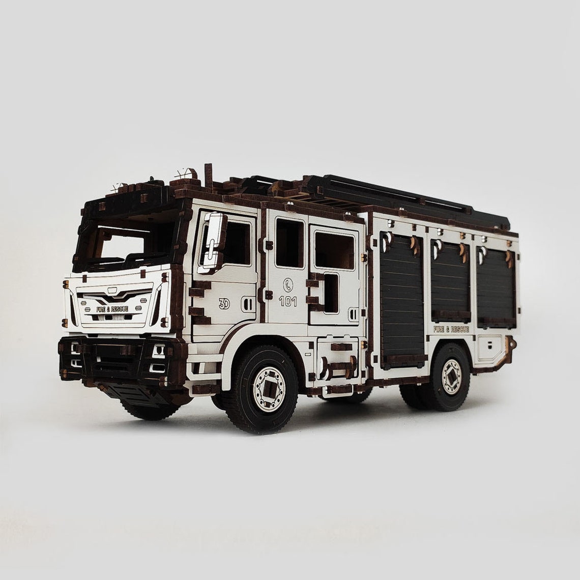 3D Wooden Fire Truck Model 3DBRT, Assembly Kit, Mechanical 3D Model ...