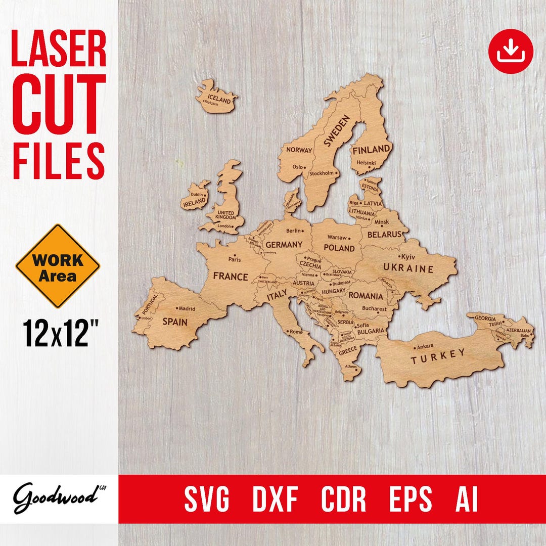 Mapa de Europa con países y capitales SVG DXF, archivo vectorial para ...