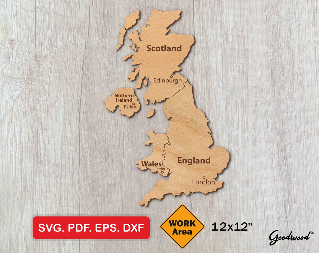 Wall Map of Great Britain SVG DXF, British Isles Wooden Map, UK, Vector ...