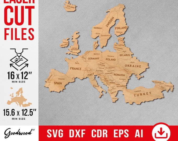 3D Holz Europa Karte Laser Cut Datei-Svg Vektor-Datei-Crd,Dxf,Ai,Pdf ...