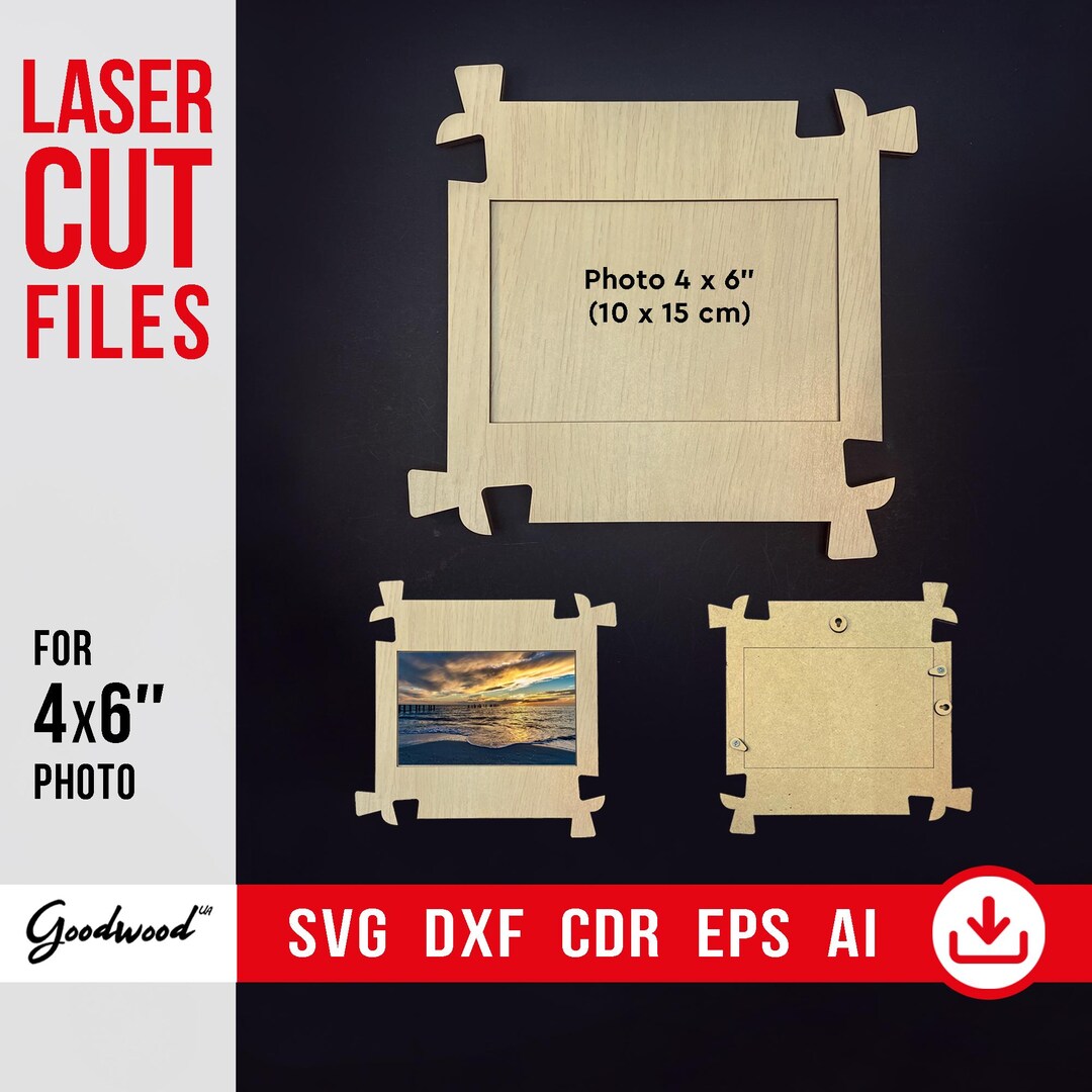 Photo Frame SVG for Laser Cutting – Puzzle Picture Frame 4x6, Wooden ...
