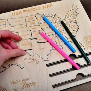 United States Puzzle Map of Wood SVG Eps DXF, Laser Cut Files, Desktop ...