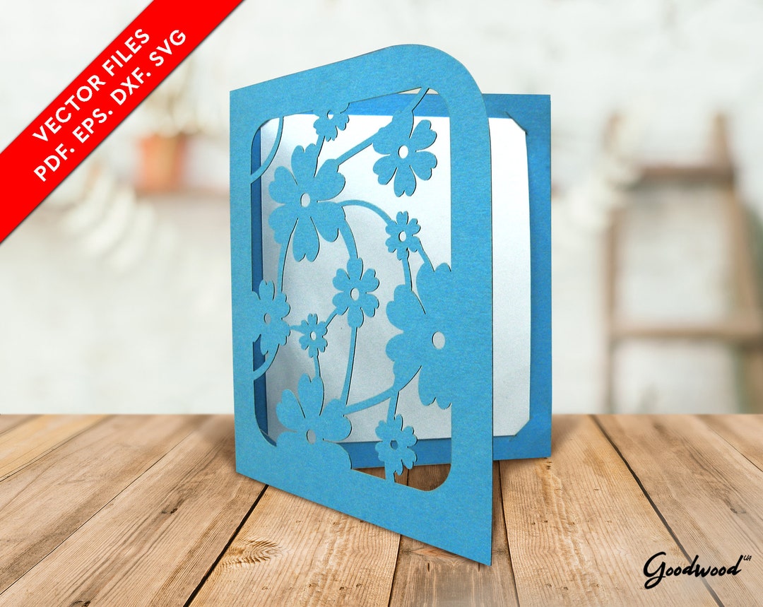 Flower Card SVG, Laser Cut Files DXF Cdr EPS, Wedding Day Card Digital ...