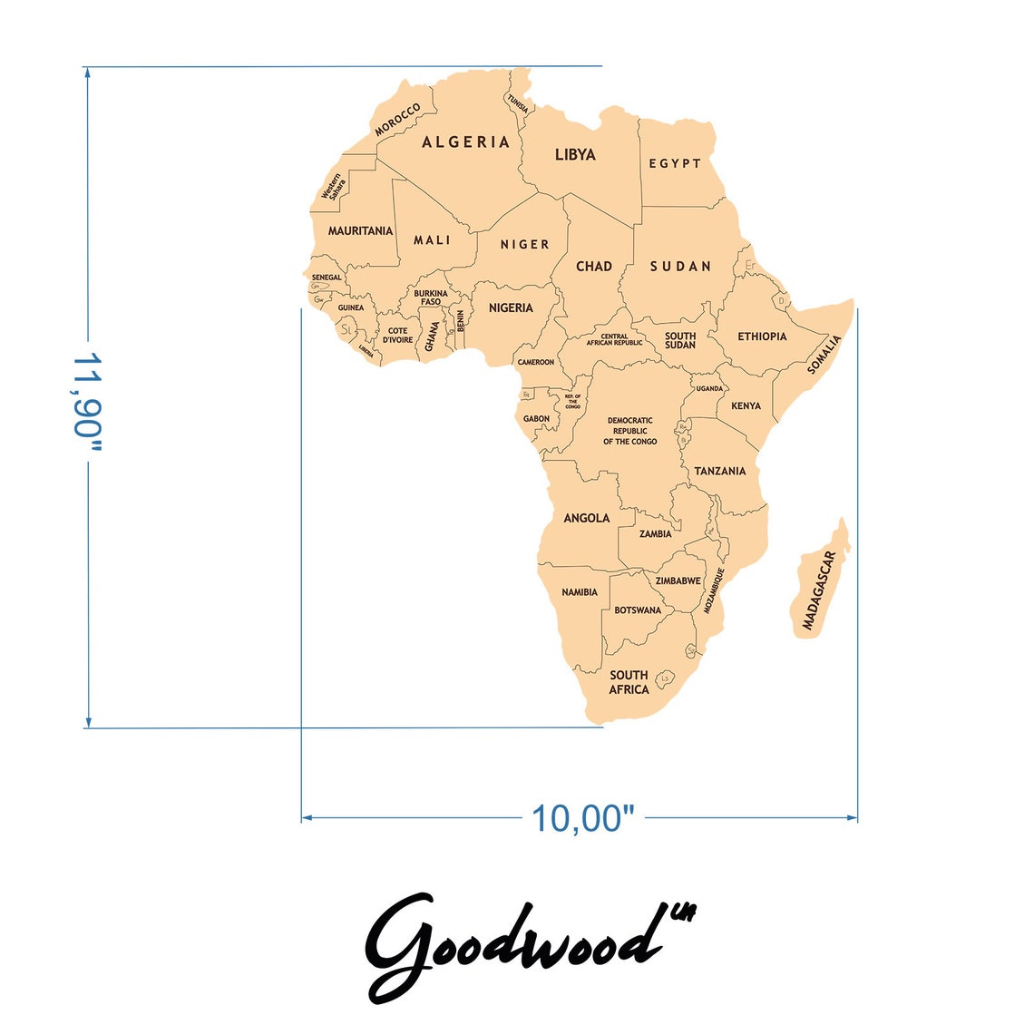 Map of Africa With Countries SVG DXF CDR Ai | Laser Cut Files | 12x12 ...
