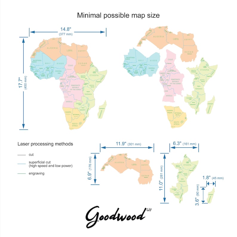 Mapa de África con países SVG DXF CDR Ai / Archivos cortados con láser ...