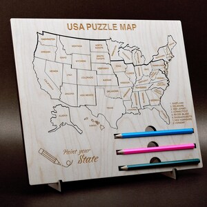 USA Puzzle Map Template SVG DXF – Wooden Coloring Desktop Map for Kids ...