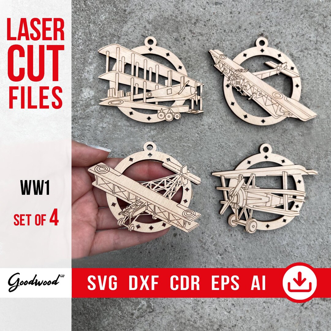 Laser Cut Files WW1 Airplanes SVG, Set of 4 Wooden Ornaments DXF ...