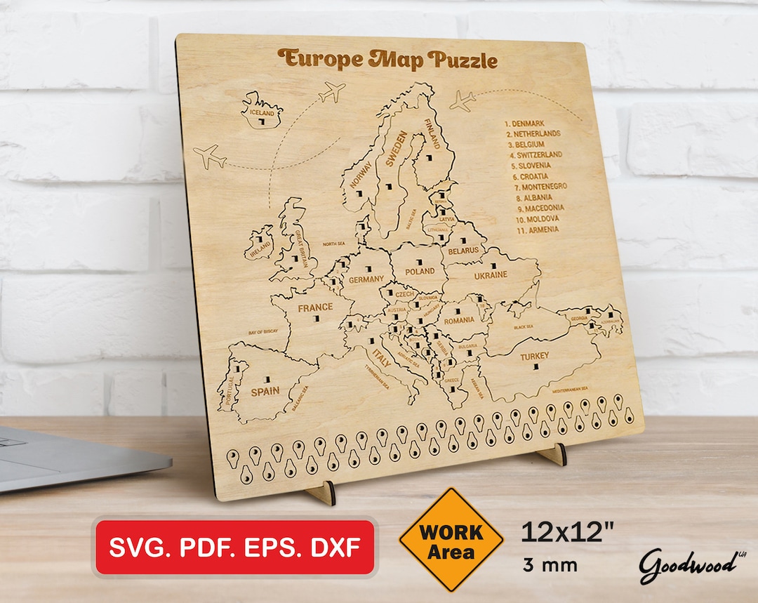 Map of Europe Wooden Puzzle SVG, Vector File DXF Pdf EPS, Desktop Map ...