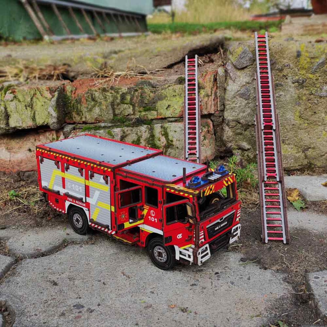 3D Wooden Fire Truck Model 3DBRT, Assembly Kit, Mechanical 3D Model ...