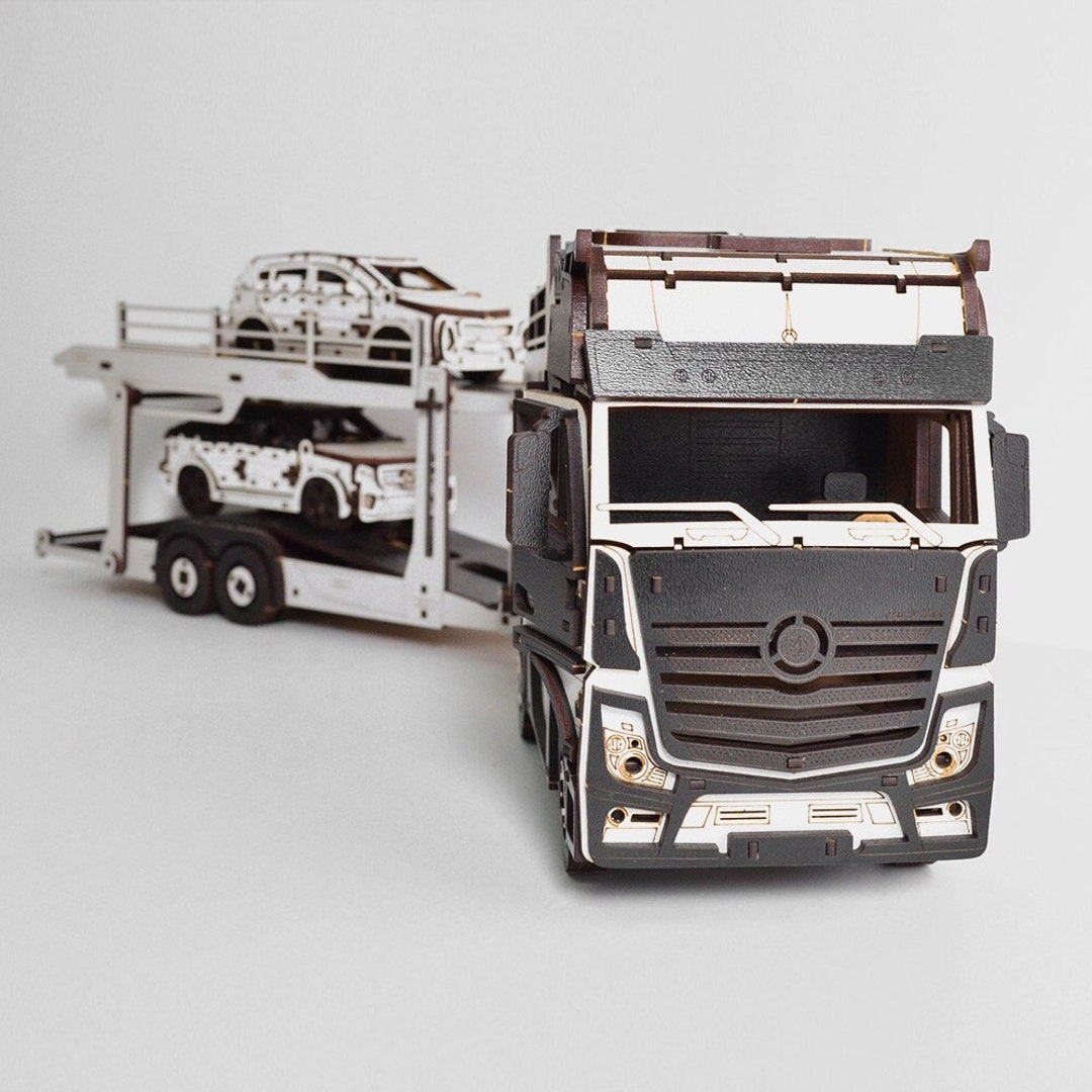 Wooden Car Transporter With Trailer and 4 Cars 3dbrt/wood 3D ...