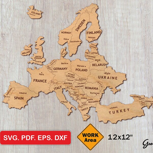 Map of Europe With Capitals - Etsy