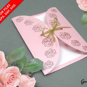 Rose Card Template SVG | Laser Cut Files DXF EPS | Wedding Invitation ...