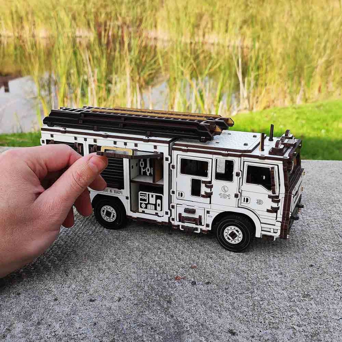 3D Wooden Fire Truck Model 3DBRT, Assembly Kit, Mechanical 3D Model ...