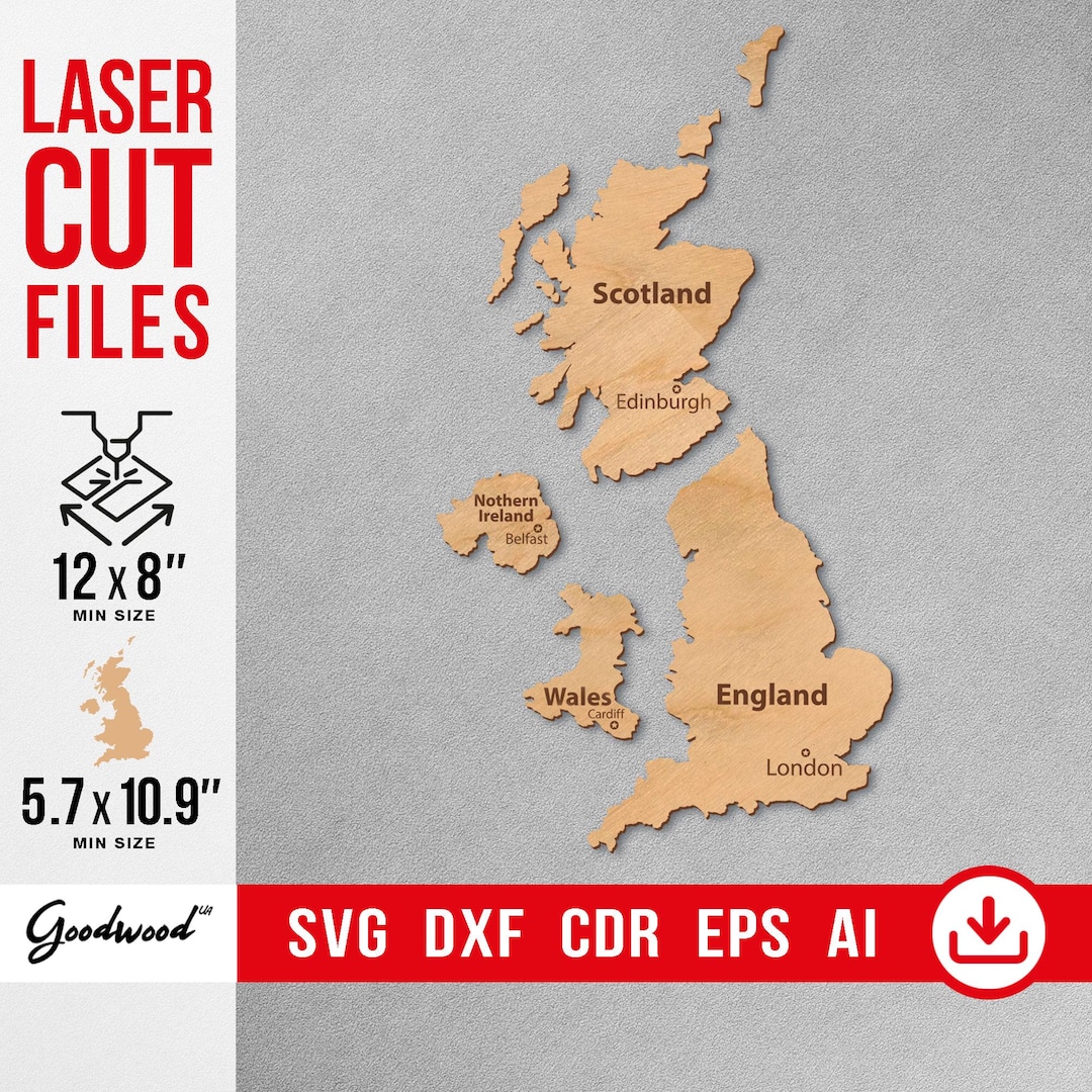 Great Britain Wall Map SVG DXF, UK Puzzle Map With Provinces, British ...