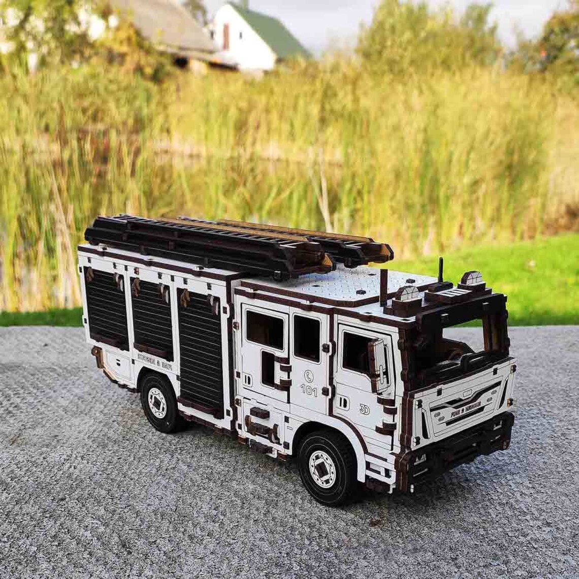 3D Wooden Fire Truck Model 3DBRT, Assembly Kit, Mechanical 3D Model ...