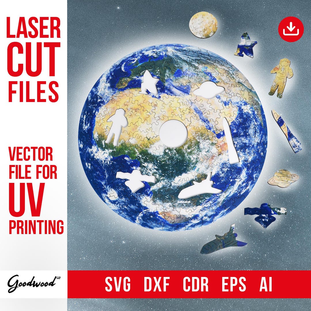 Planet Earth Round Wooden Puzzle SVG, Laser сut Files DXF, Vector File ...