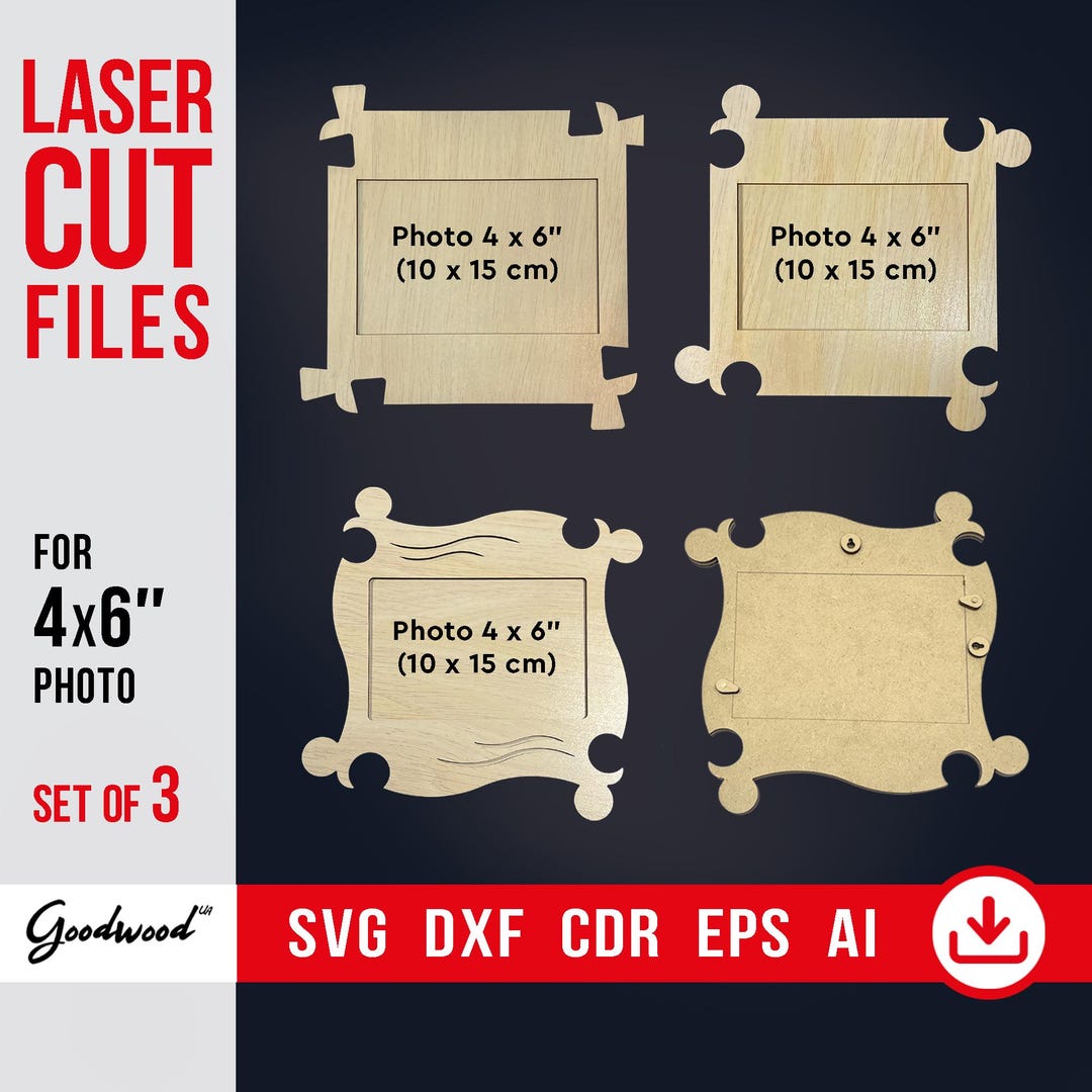 Set of 3 Puzzle Photo Frame SVG Templates – 4x6 Wooden Picture Frames ...