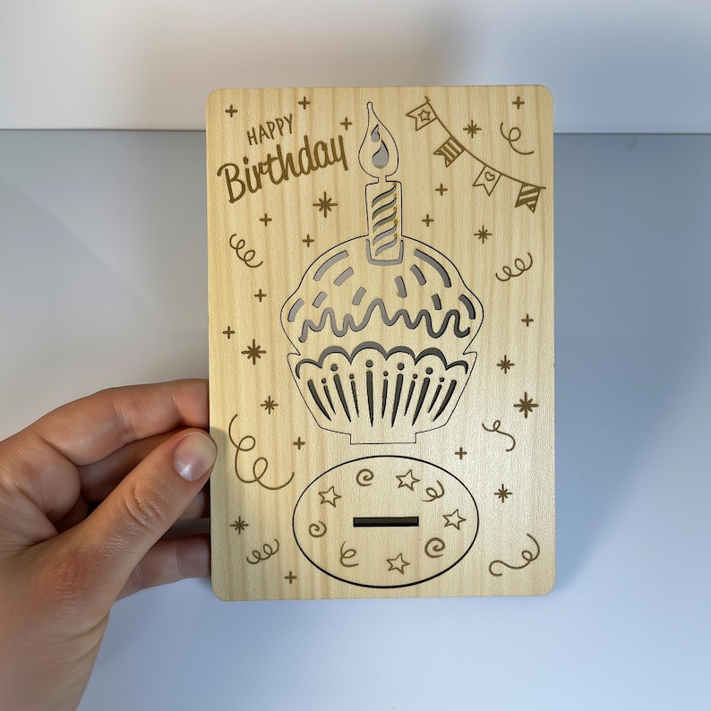 Happy Birthday Cupcake Card SVG, Laser Cut Files, 3D Wood Cake Template ...