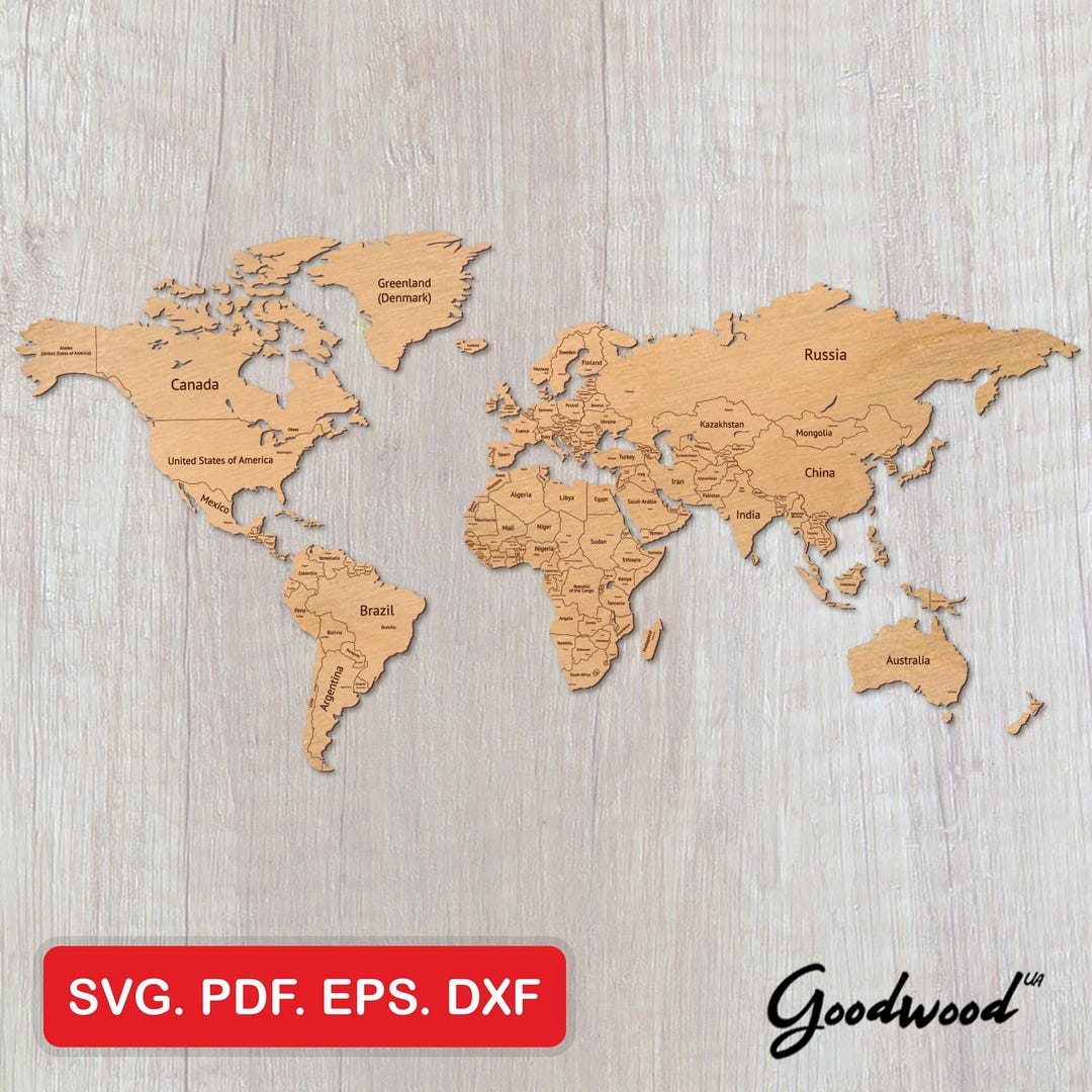 World Map Laser Cut Template SVG DXF Eps Ai, Political Wall Map With ...
