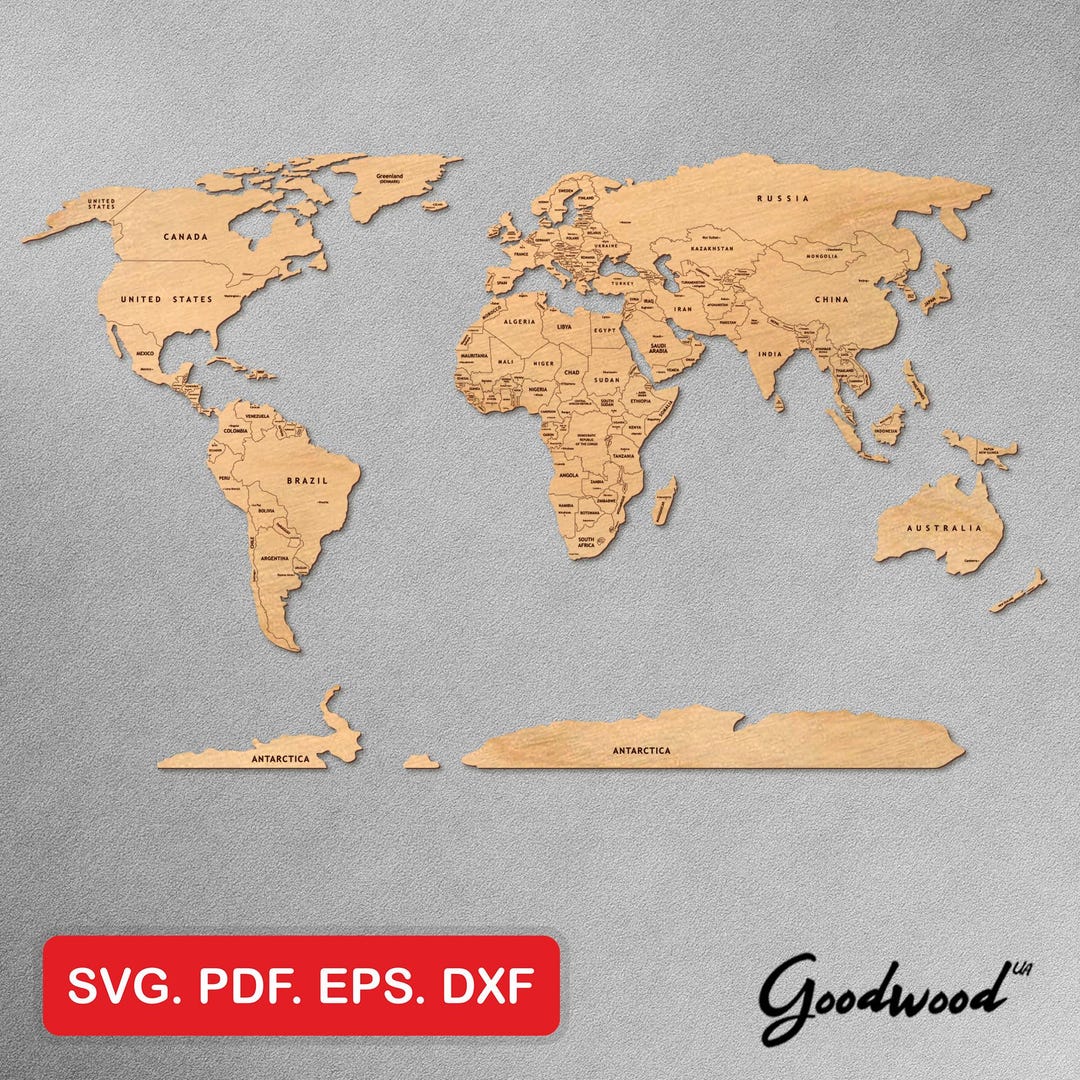 Mapa-múndi com países e capitais SVG DXF EPS | Arquivos vetoriais ...