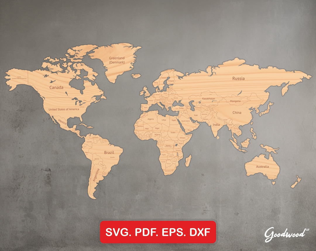 World Political Map With Countries SVG DXF EPS, Vector Files of Laser ...