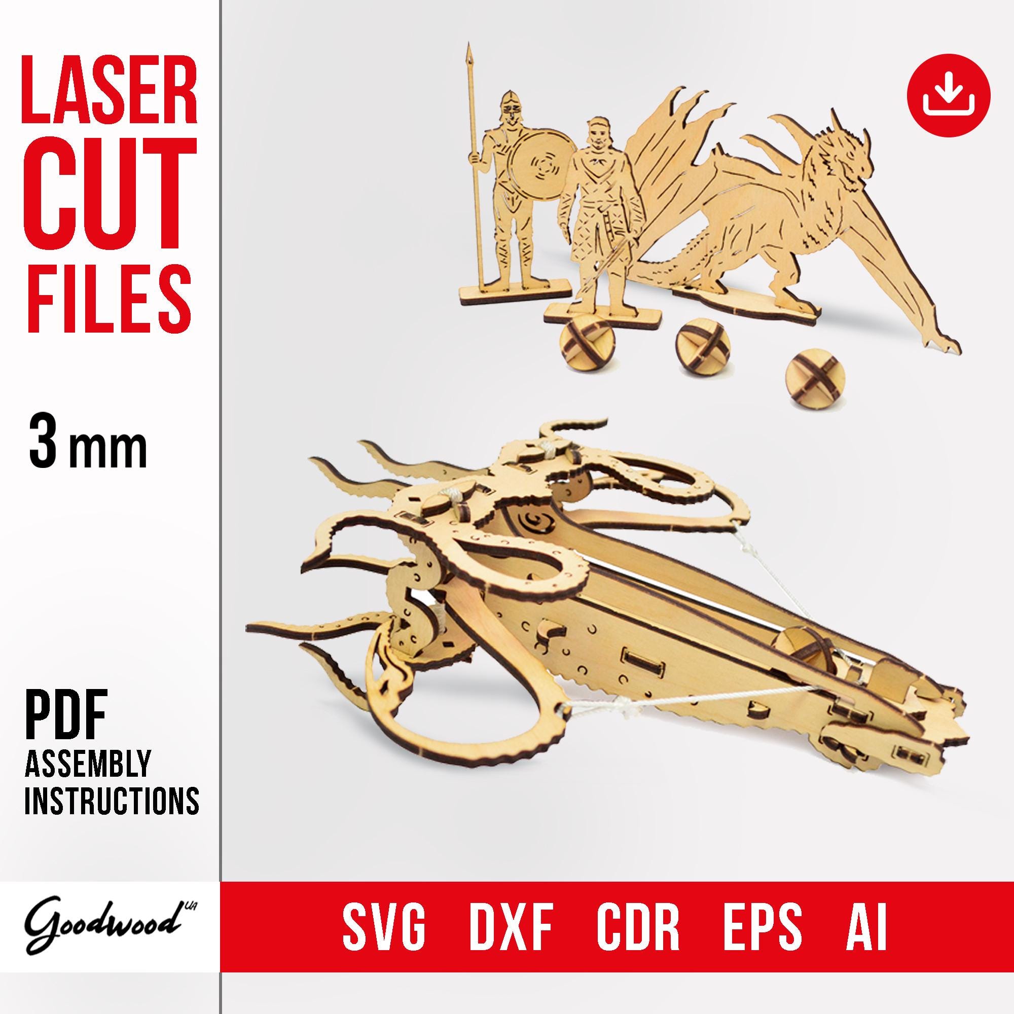 Ballista Laser Cut Files SVG Dxf Cdr Ai Pdf, Wooden 3D Puzzle Template ...