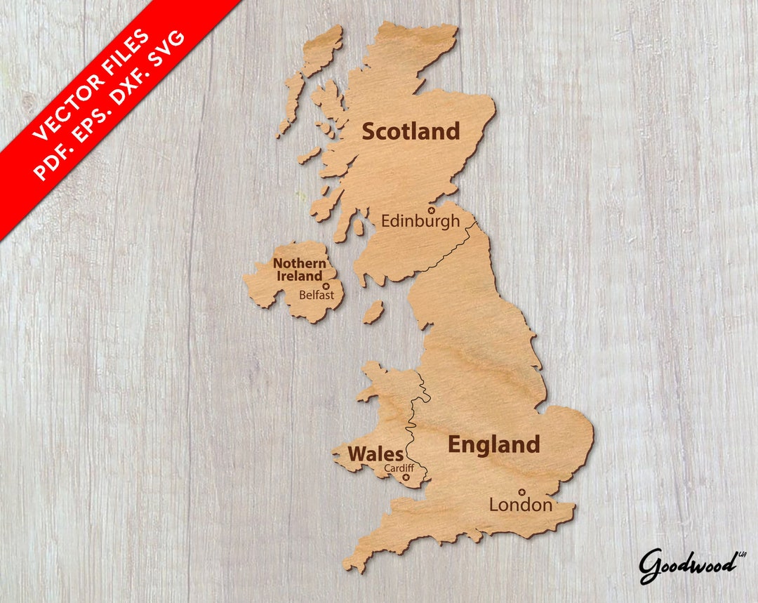 Big Wall Map of Great Britain SVG DXF, British Isles Wooden Map, UK ...