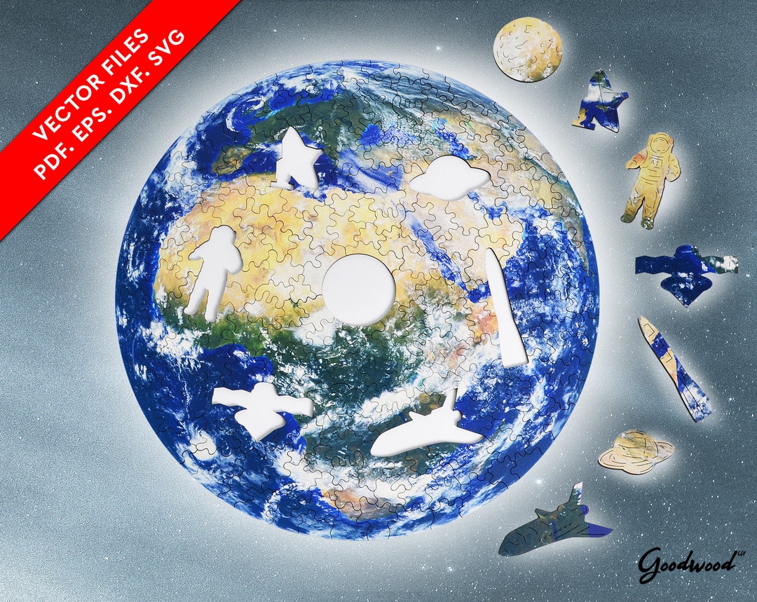 Planet Earth Round Wooden Puzzle SVG, Laser сut Files DXF, Vector File ...