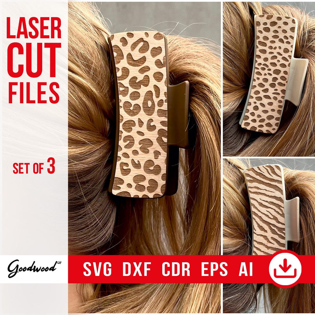 Animal Print Hair Clip SVG Bundle, Leopard Tiger Cheetah Laser Cut ...