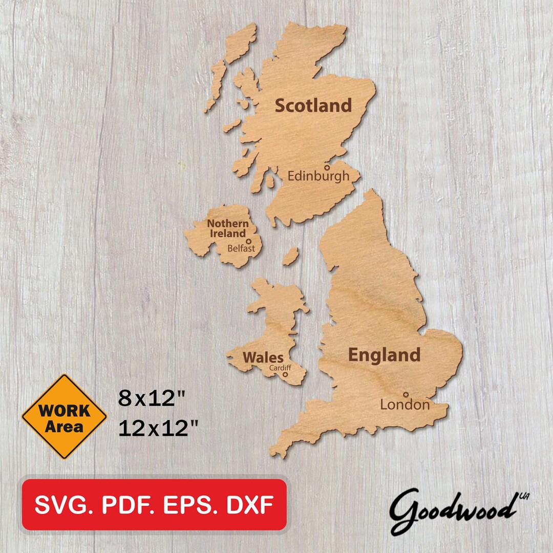 Great Britain Wall Map SVG DXF, UK Puzzle Map With Provinces, British ...
