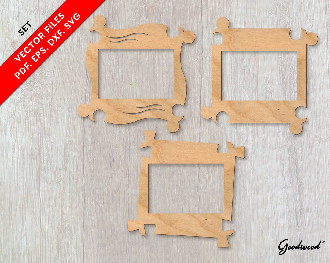 Puzzle Photo Frame SVG DXF Eps Set of 3 CNC Picture Frames - Etsy
