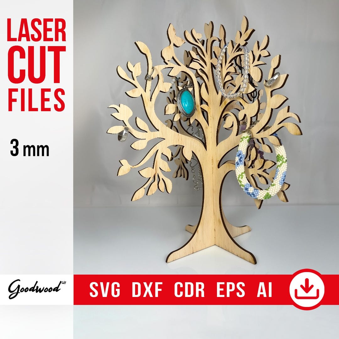 Laser Cut Jewelry Tree Template SVG DXF, Earring Holder, Necklace ...