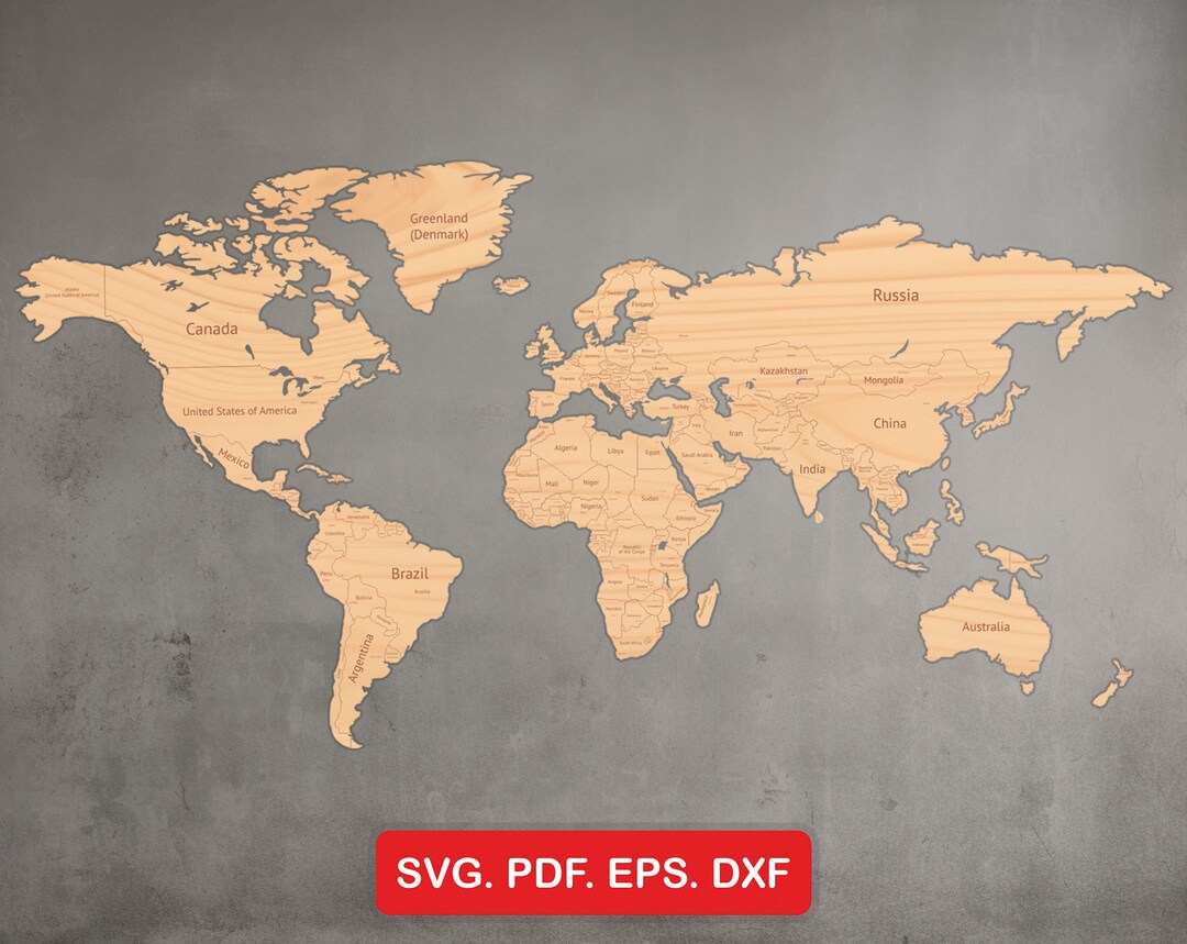 World political Map with countries SVG DXF EPS, Vector files of Laser ...