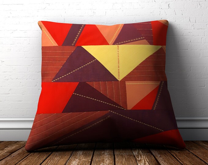 Red Boho Quilted Throw Pillow Cover for Home Decor, Colorful Couch ...