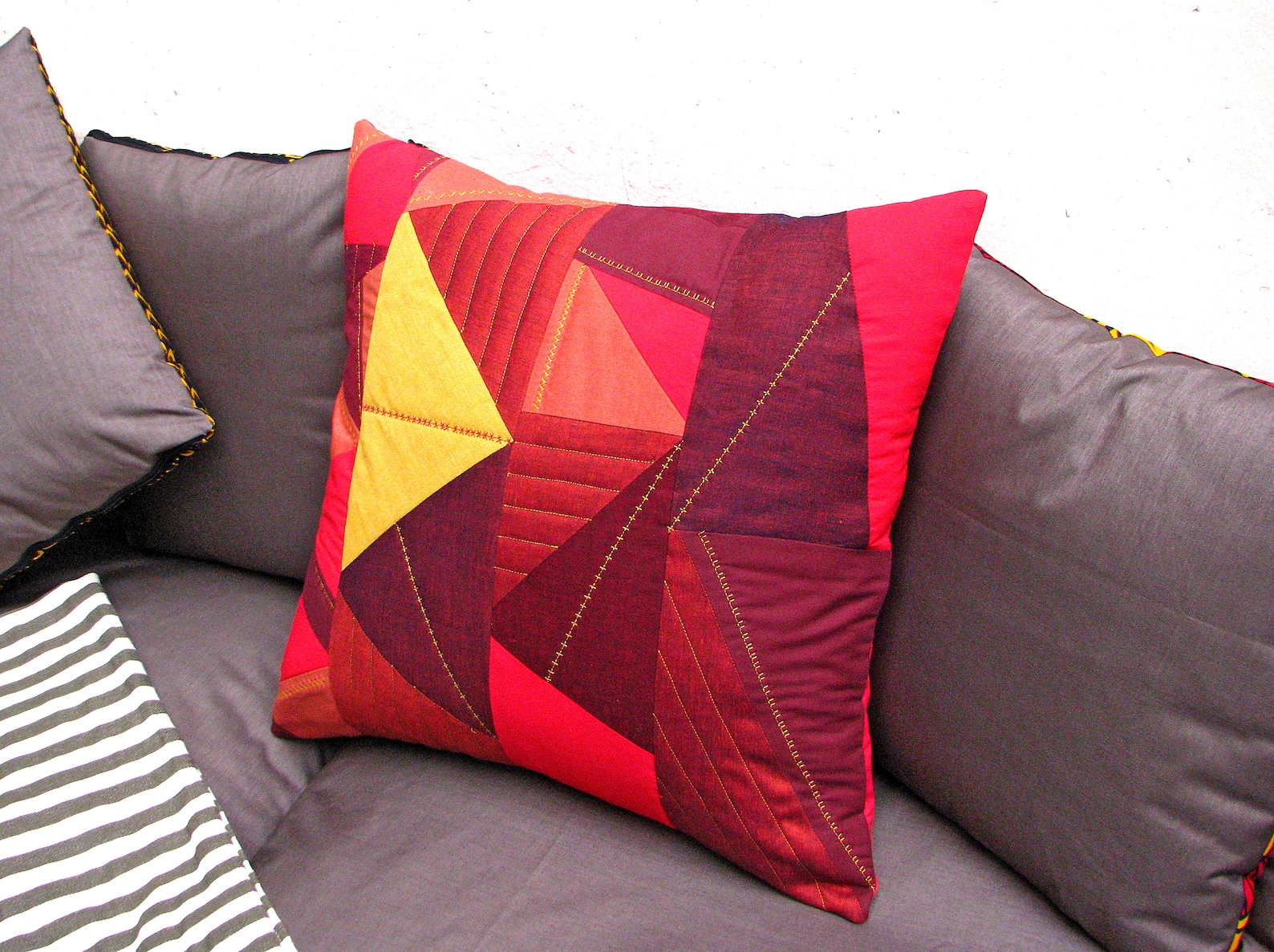 Red Boho Quilted Throw Pillow Cover for Home Decor Colorful | Etsy